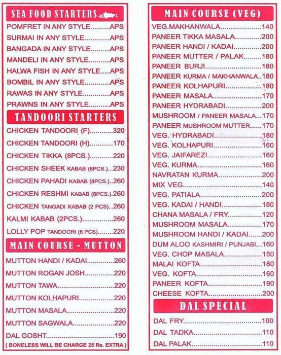 Menu at Satkar Restaurant Bar, Mumbai, Shop no1