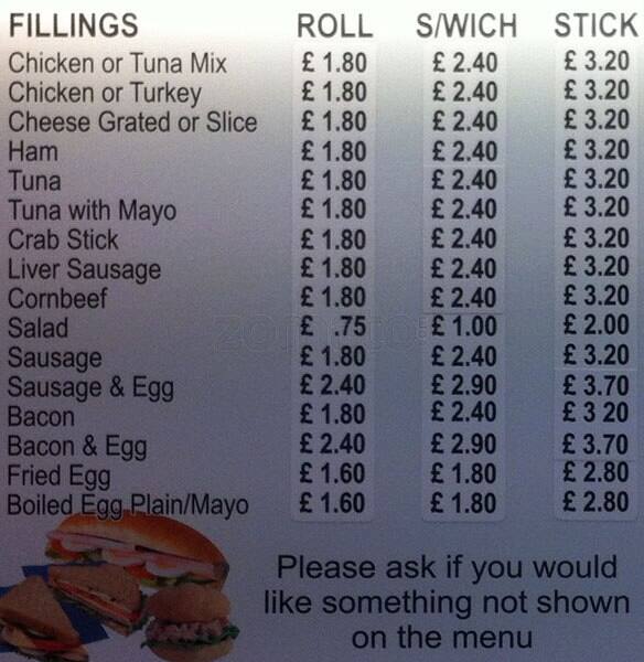 Menu at Take a Break cafe, Dagenham, 244 Oxlow Ln