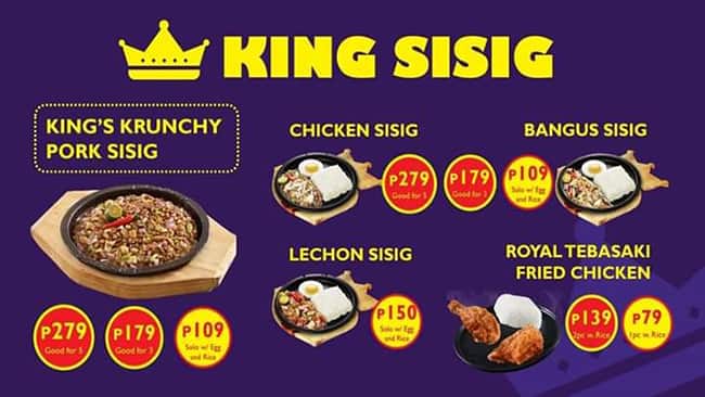 Menu at King Sisig restaurant, Quezon City, Unnamed Road