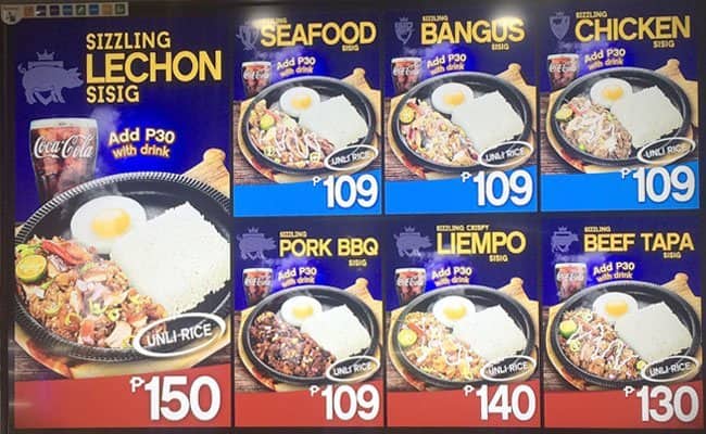 Menu at King Sisig restaurant, Quezon City, Unnamed Road
