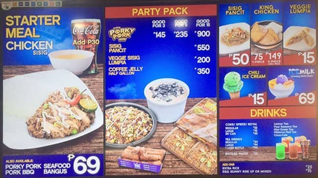 Menu at King Sisig restaurant, Quezon City, Unnamed Road