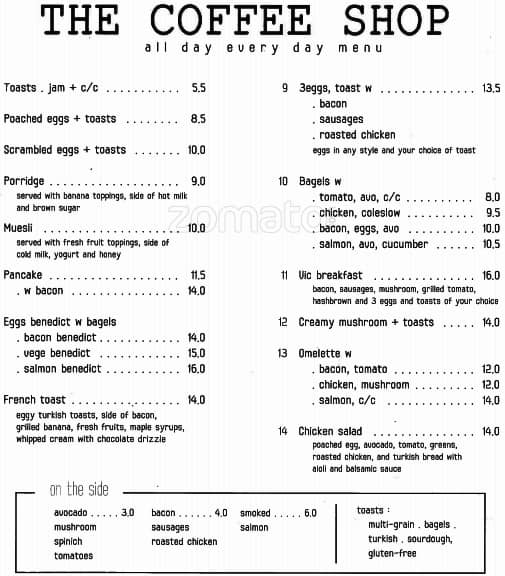 Menu at Coffee shop restaurant, Auckland, 2/192 Victoria St W