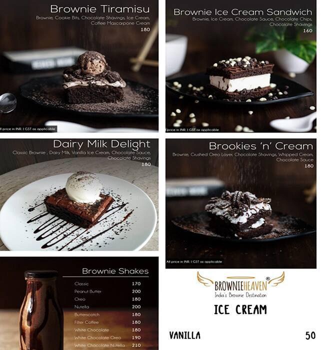 Menu at Brownie Heaven, Chennai, 193 Peters Road