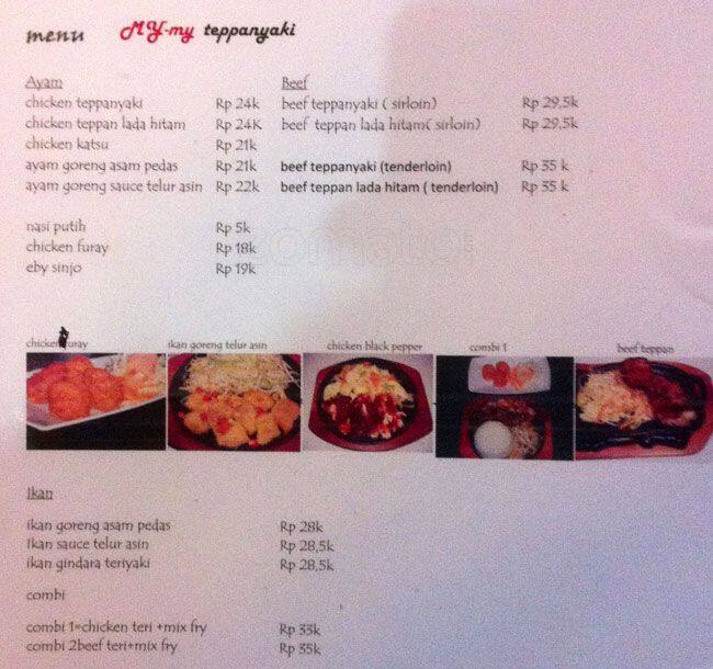 Menu at MYMY TEPANYAKI restaurant, Depok