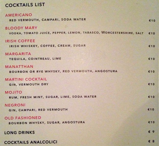 Menu at Ris Cafè pub & bar, Rome