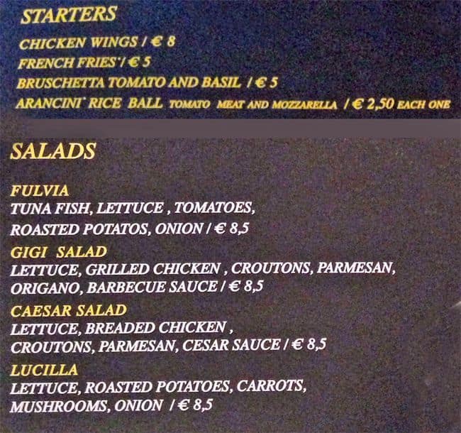 Menu at Ris Cafè pub & bar, Rome