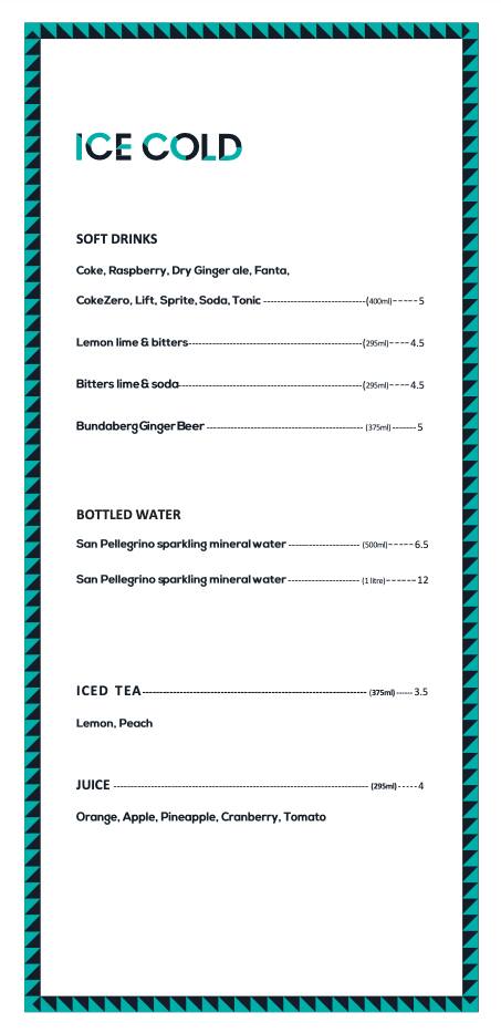 Menu at Bluetrain restaurant, Southbank