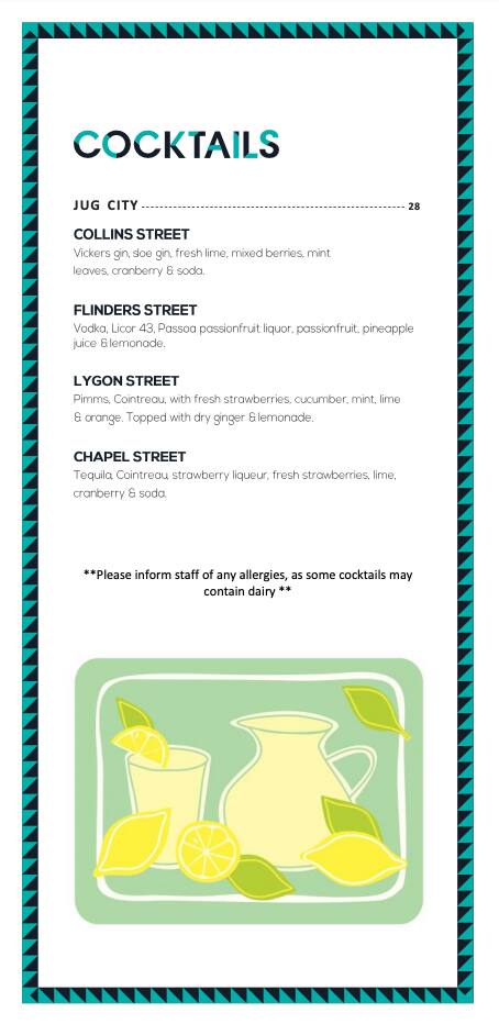 Menu at Bluetrain restaurant, Southbank