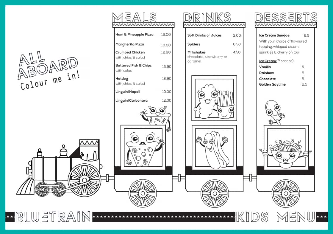 Menu at Bluetrain restaurant, Southbank