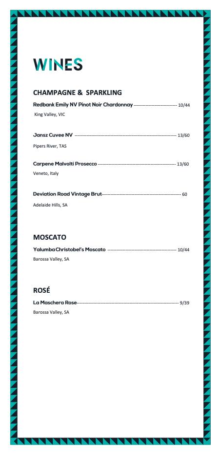 Menu at Bluetrain restaurant, Southbank