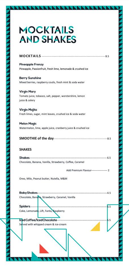 Menu at Bluetrain restaurant, Southbank