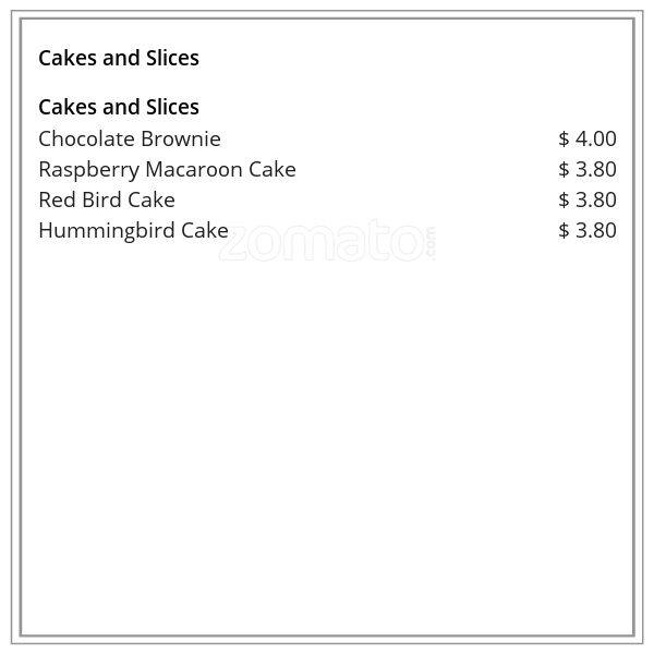 Menu at Redbird Cafe, Abbotsford