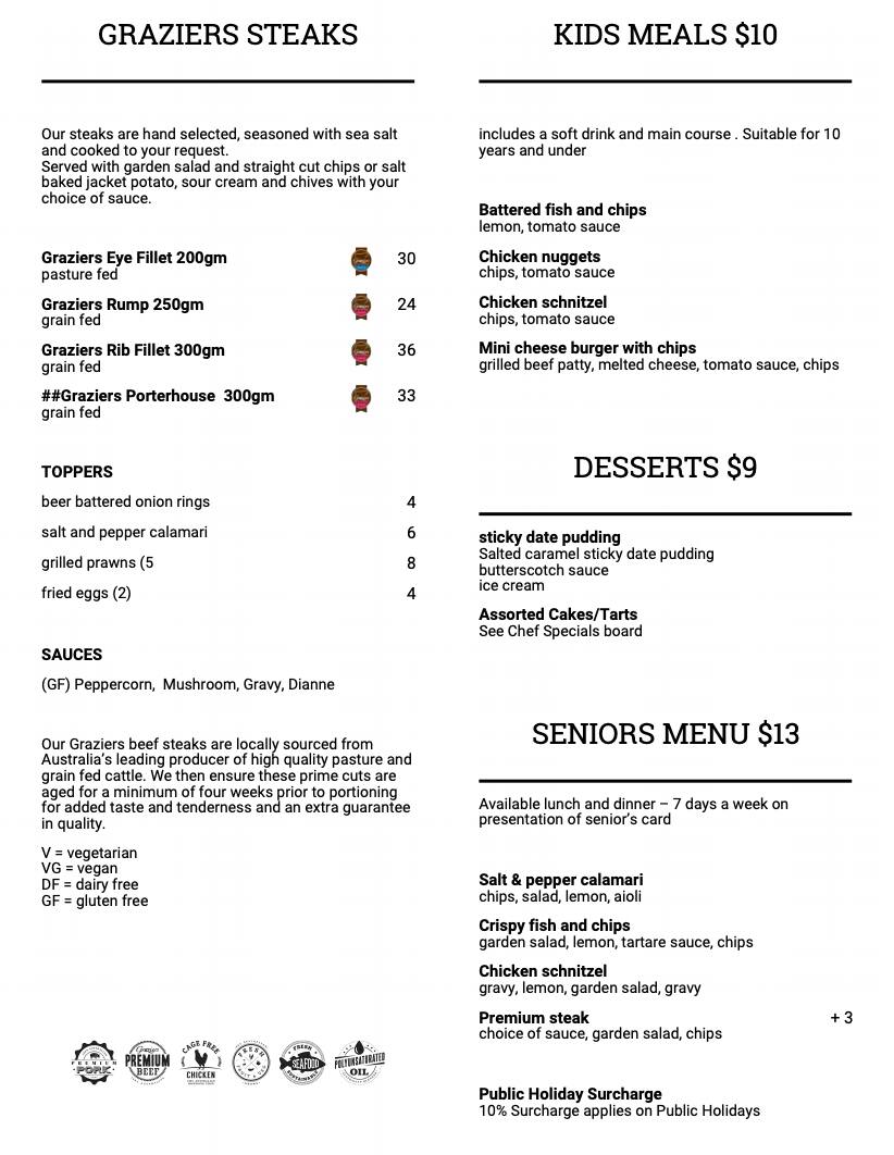 Menu at Brook Hotel pub & bar, Mitchelton