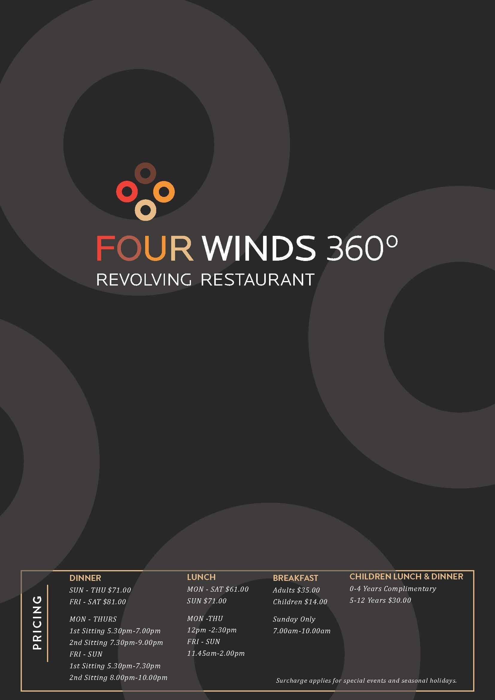 Menu at Four Winds 360 Revolving Restaurant, Surfers Paradise