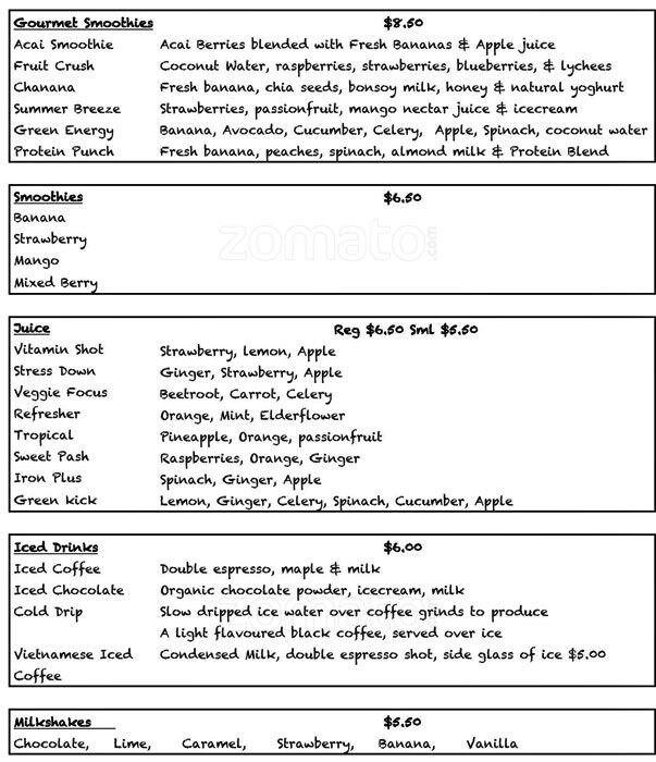 Menu at Department of Coffee restaurant, Palm Beach