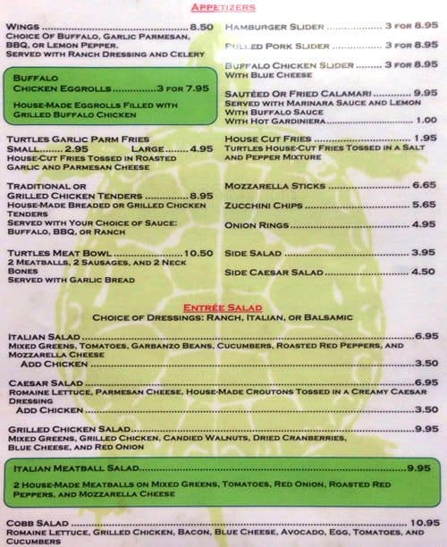 Menu at Turtle's Bar & Grill, Chicago