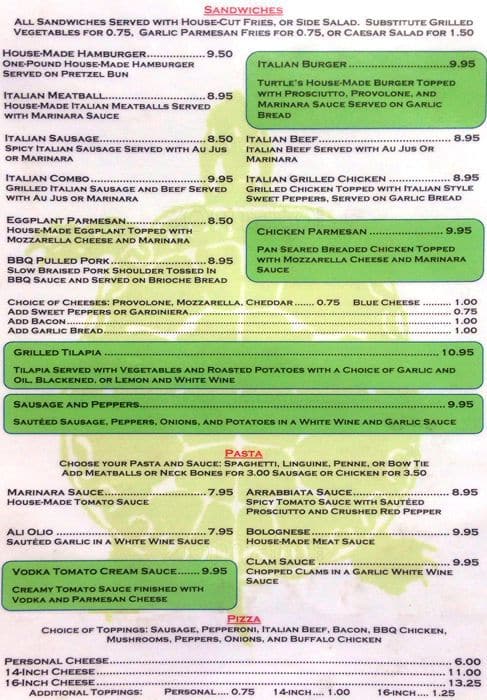 Menu at Turtle's Bar & Grill, Chicago