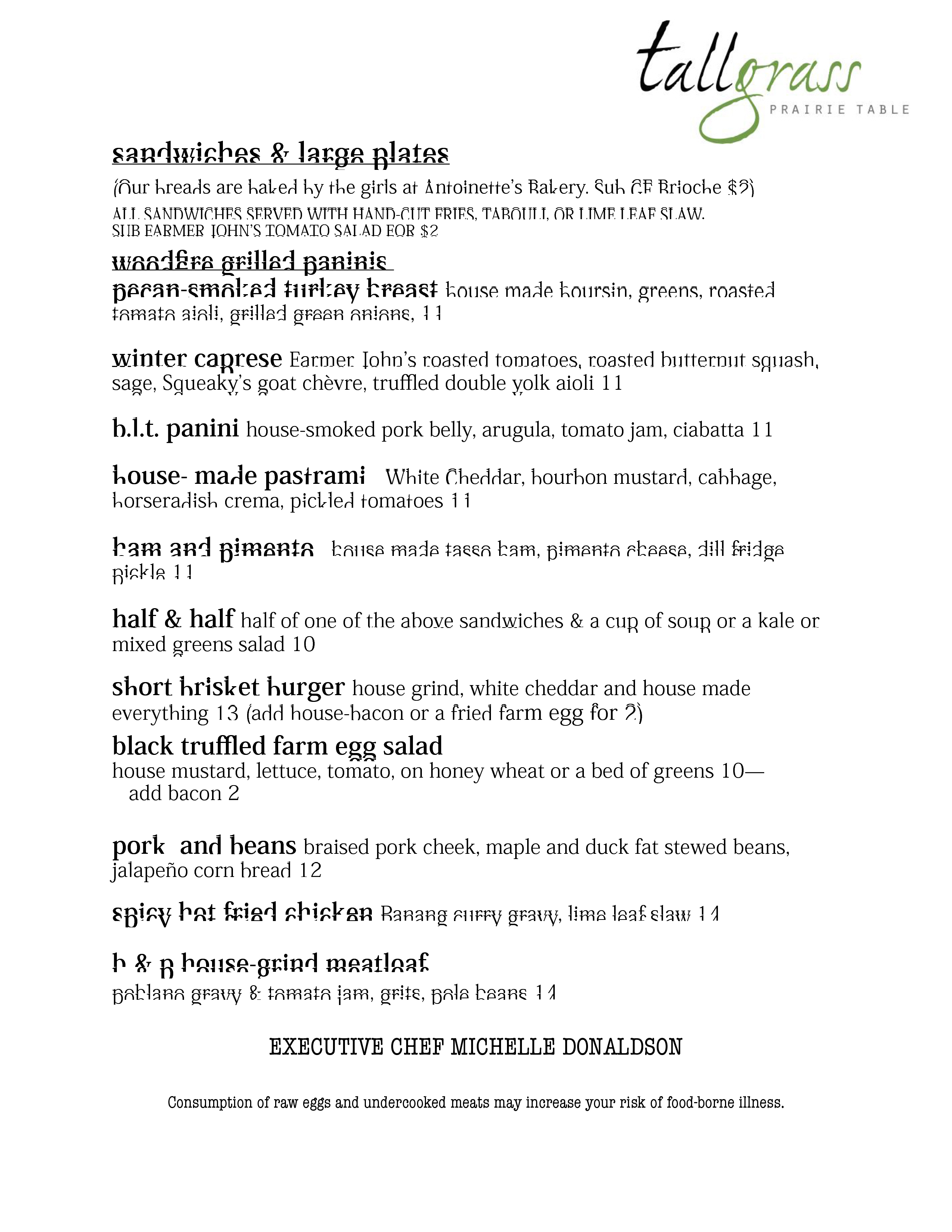 Menu at Tallgrass pub & bar, Tulsa