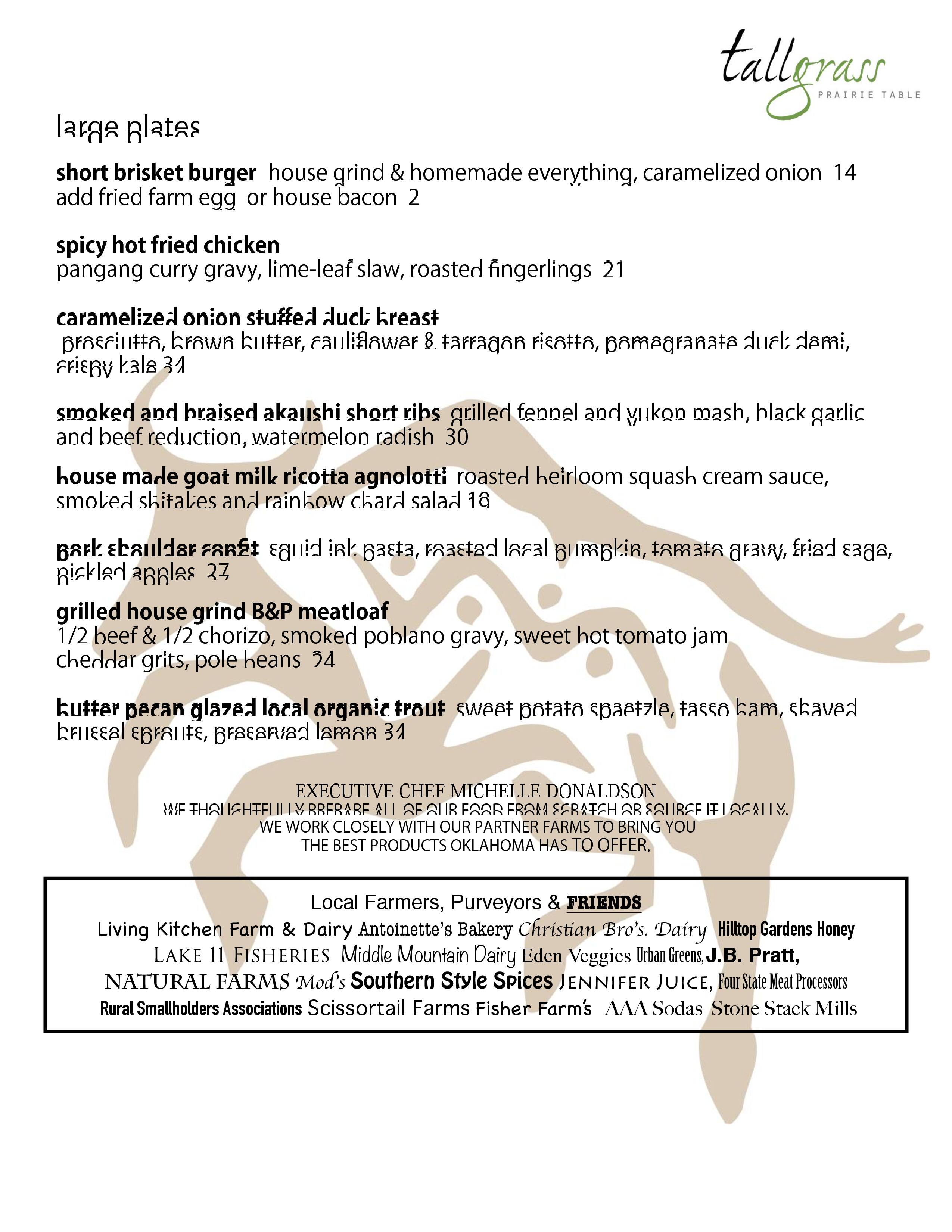 Menu at Tallgrass pub & bar, Tulsa