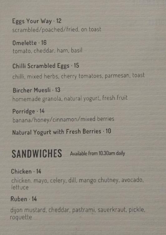 Menu at Cooper and Milla's restaurant, Toorak