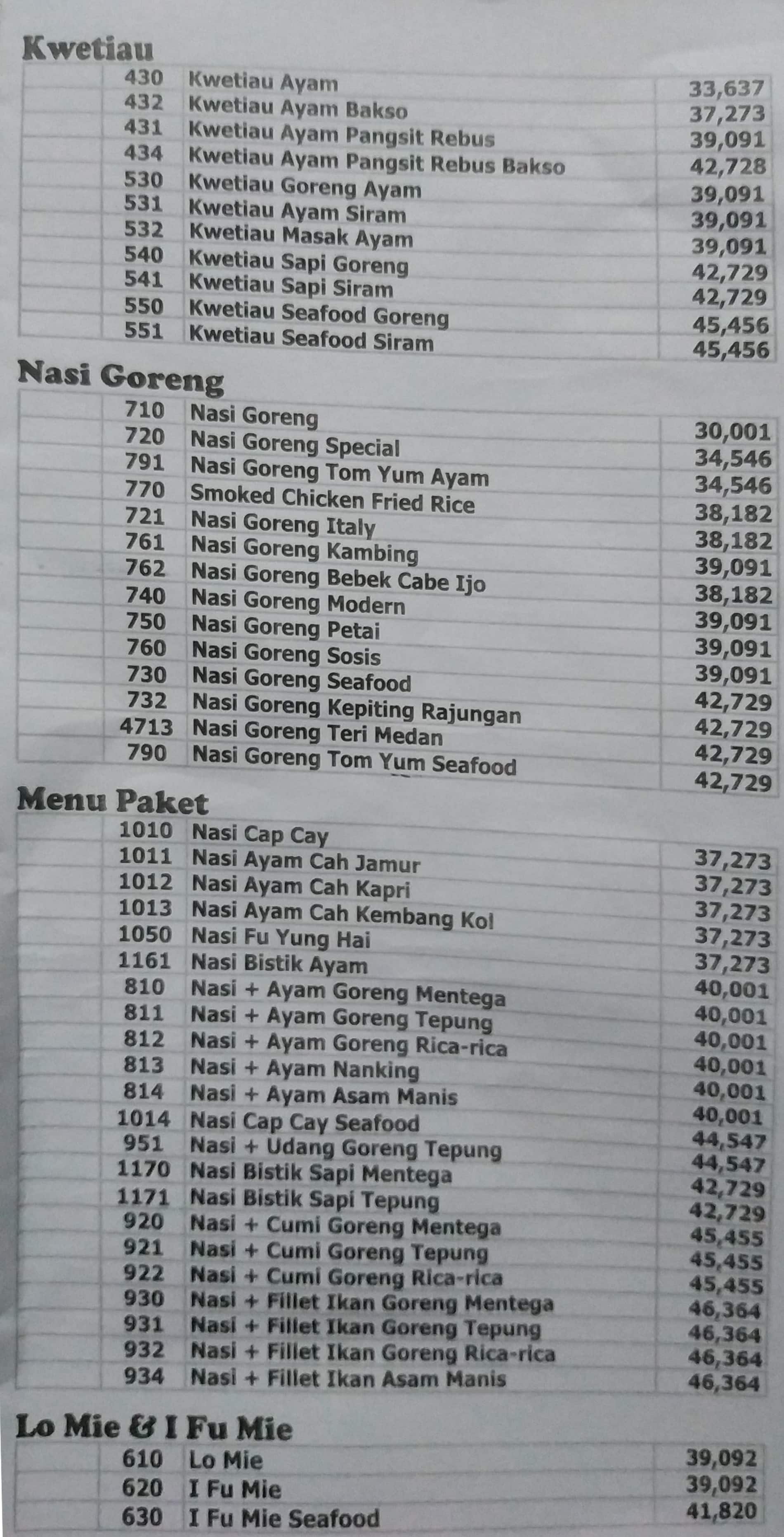 Menu at Solaria One Belpark restaurant, Jakarta, Solaria One Belpark Mall