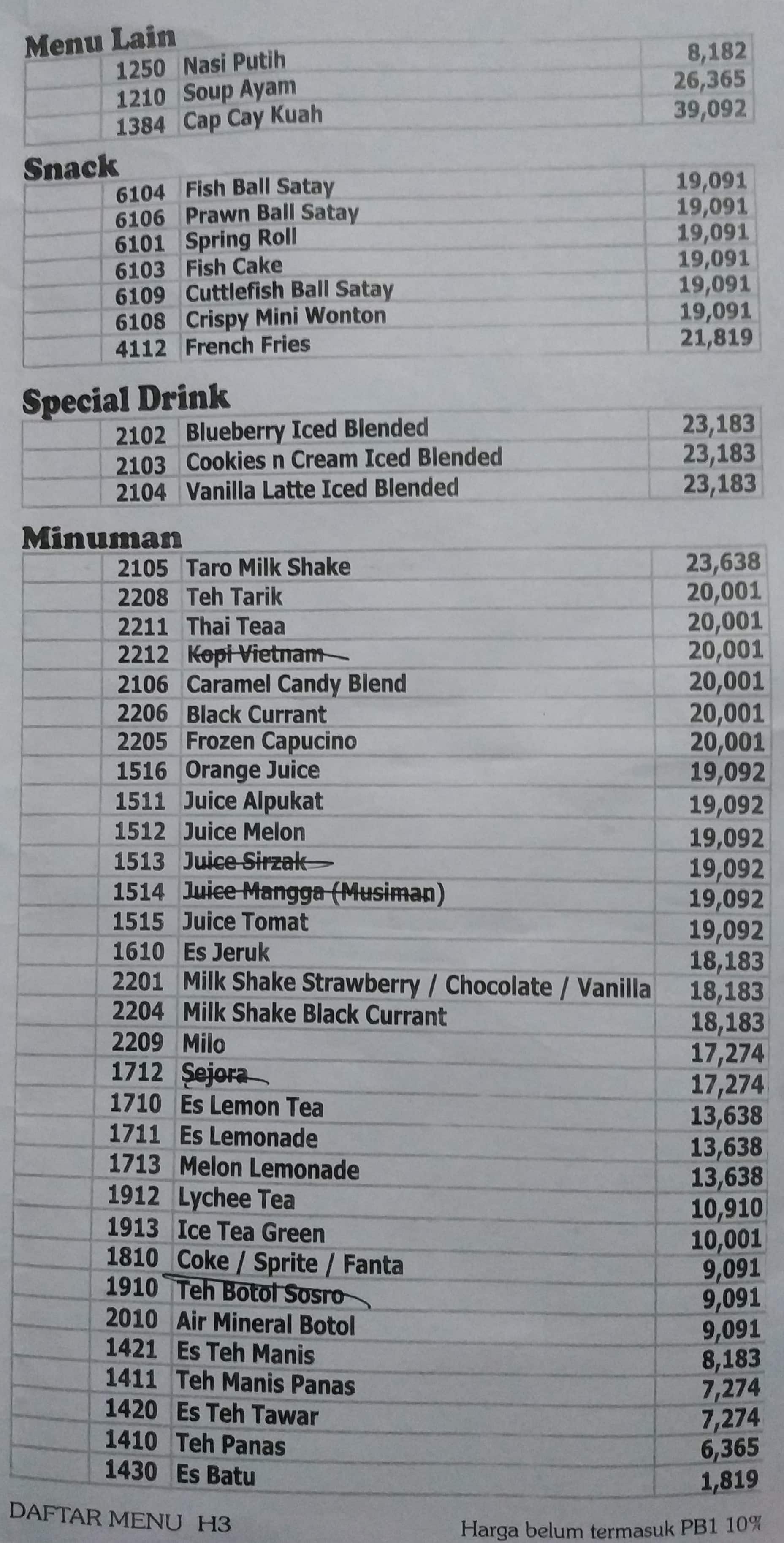 Menu at Solaria One Belpark restaurant, Jakarta, Solaria One Belpark Mall