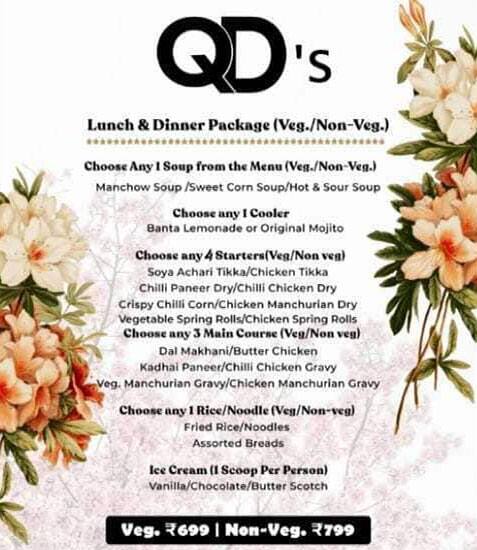 Menu of QD's Restaurant, Laxmi Nagar, New Delhi