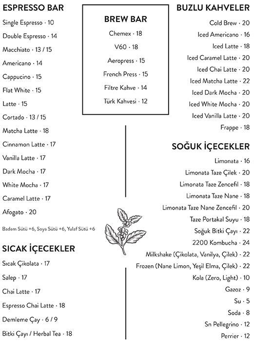 Menu at Klar Coffee, Istanbul