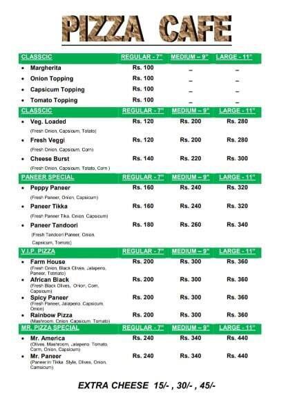 Menu at Pizza Cafe, Jaipur
