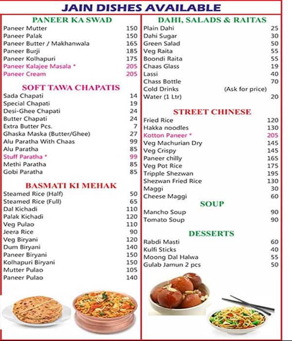 Menu of The Jalsa, Domlur, Bangalore