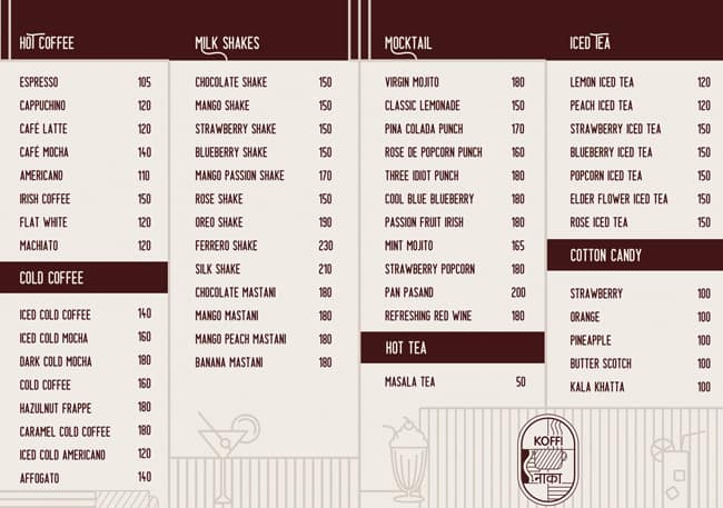 Menu at KOFFI नाका, Surat