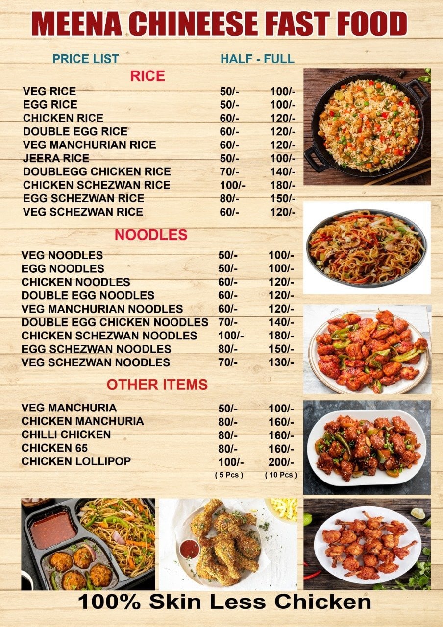 Menu of Meena Fast Food Centre, Medchal Road, Hyderabad