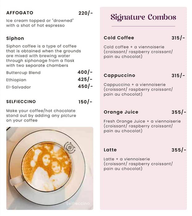 Menu of Buttercup Bungalow, Gomti Nagar, Lucknow