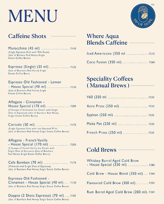 Menu of Sip Of Hope - The Coffee House, Bodakdev, Ahmedabad