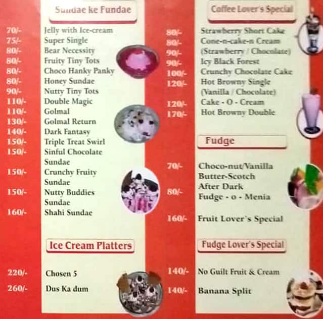 Menu at Amul Ice Cream Parlour, Mumbai, Shop 2, Om Mattaru Chayya Building