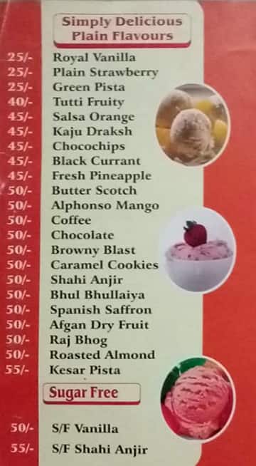 Amul Ice Cream Parlour Menu