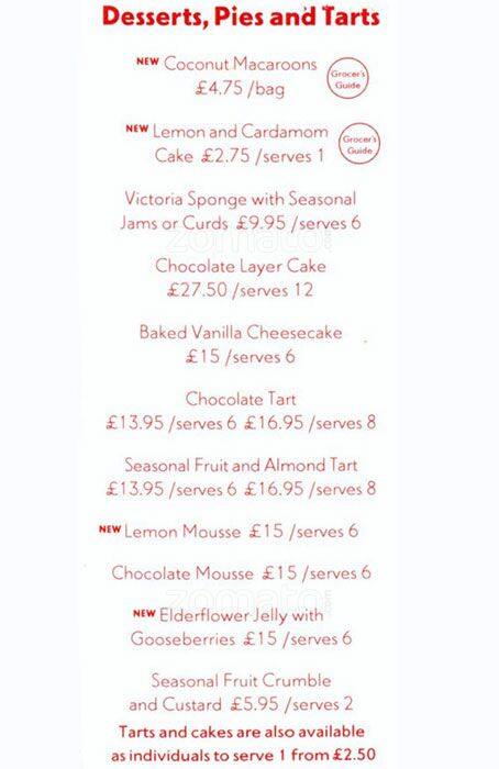 Menu at Melrose and Morgan cafe, London, 42 Gloucester Ave