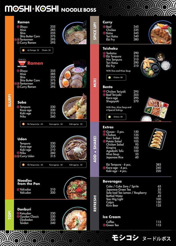 Menu at Moshi Koshi Noodle Boss - Market! Market! restaurant, Taguig ...