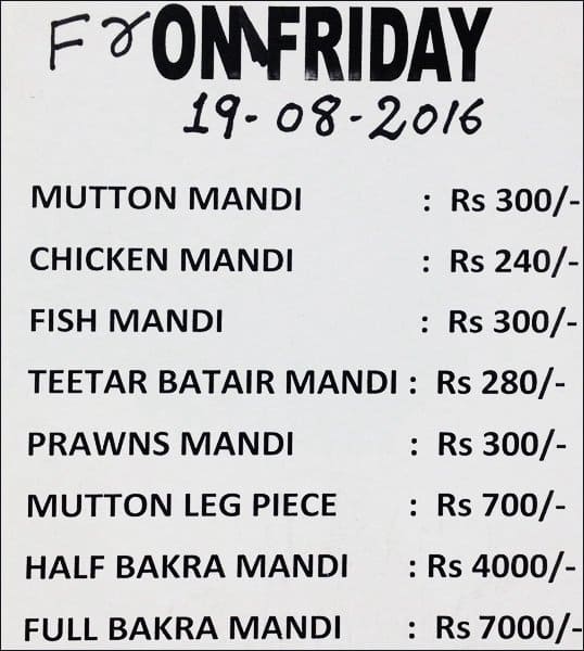 Menu at Abood Mandi Arabi Mataam, Hyderabad, 8F4F+PXQ