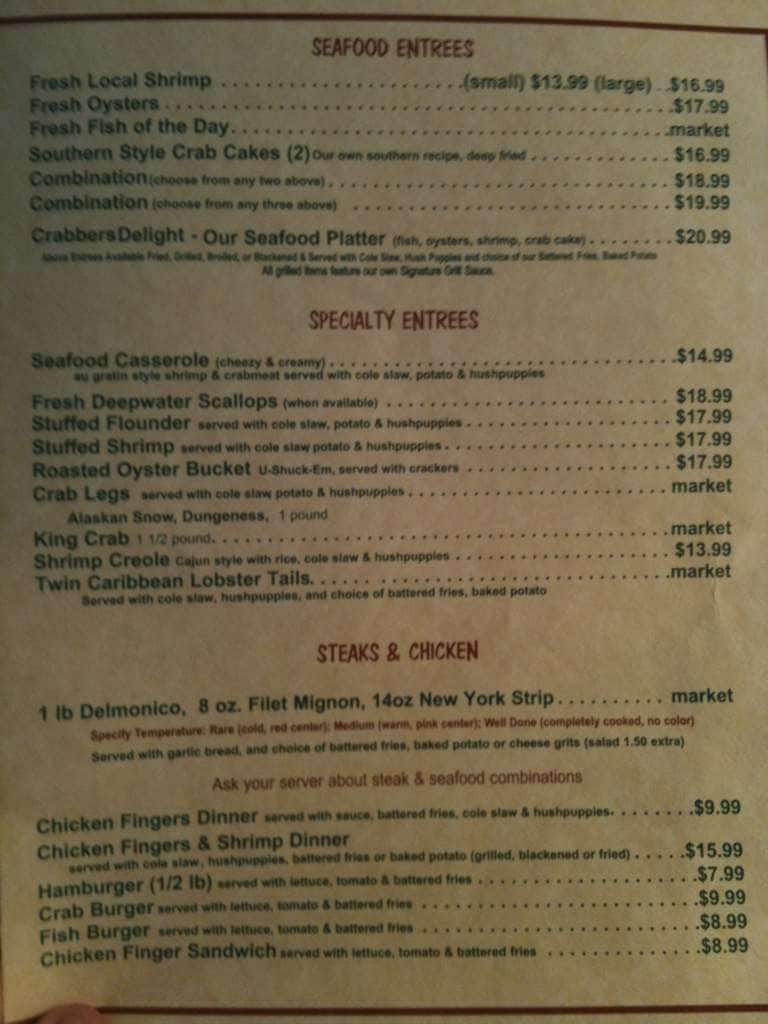 Menu at The Crab Trap pub & bar, Fernandina Beach