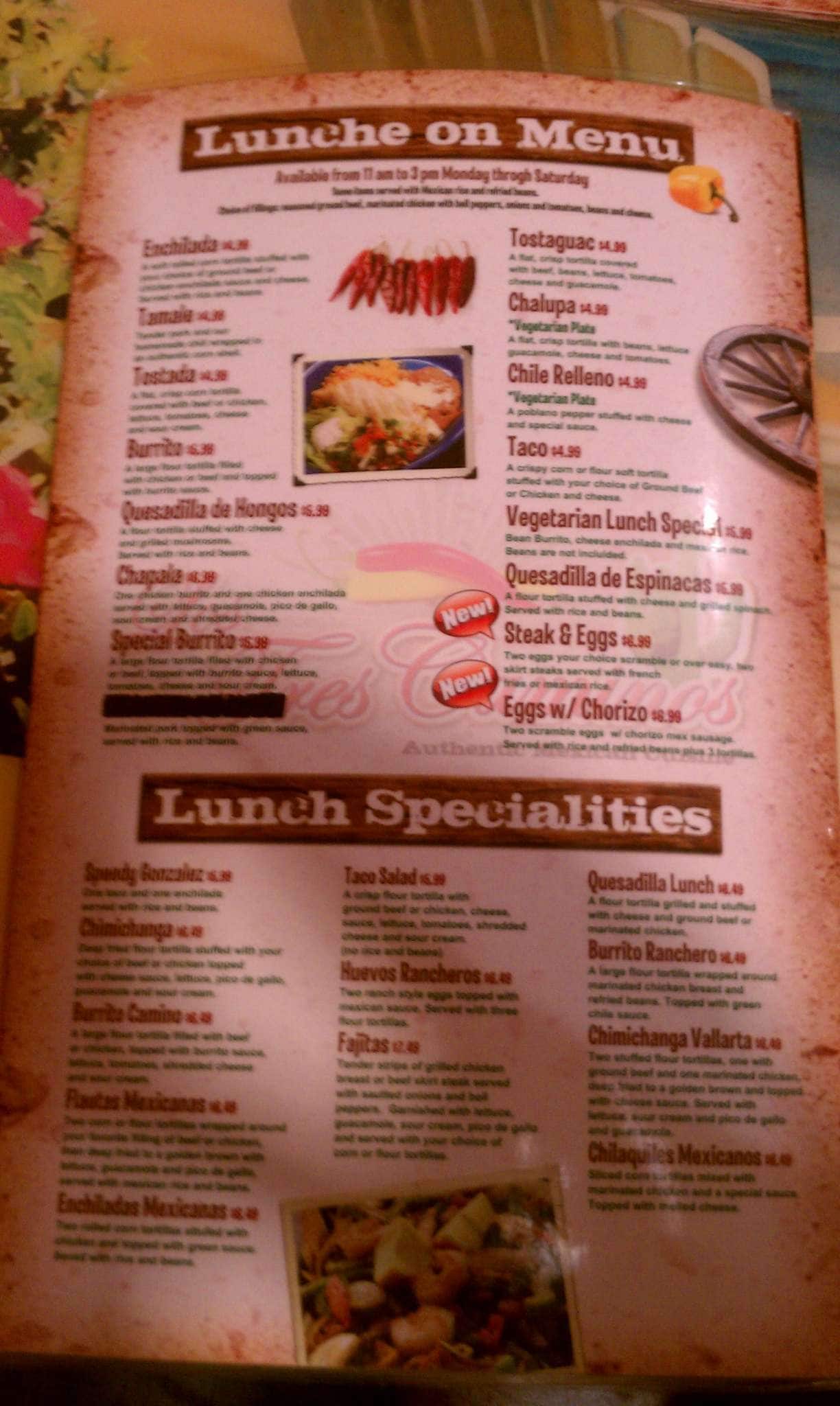 Menu at Los Tres Caminos restaurant, Peru, 172 N Broadway St
