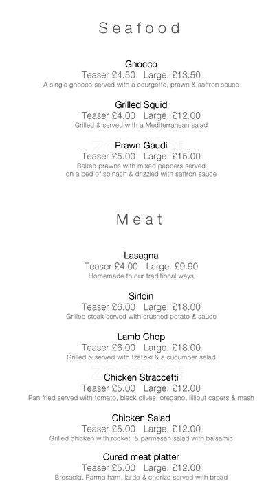 Menu at Olive Tree restaurant, Chatham