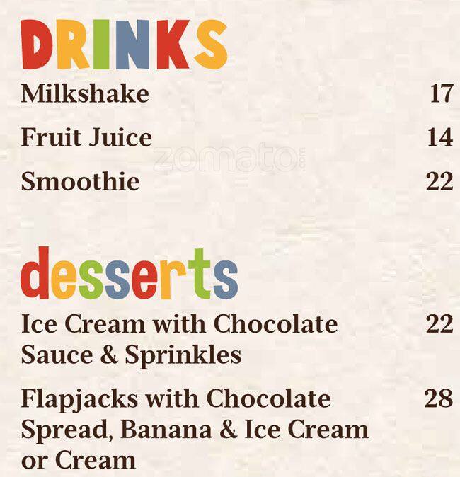 Menu at FEGO Caffé cafe, Bloemfontein, U54
