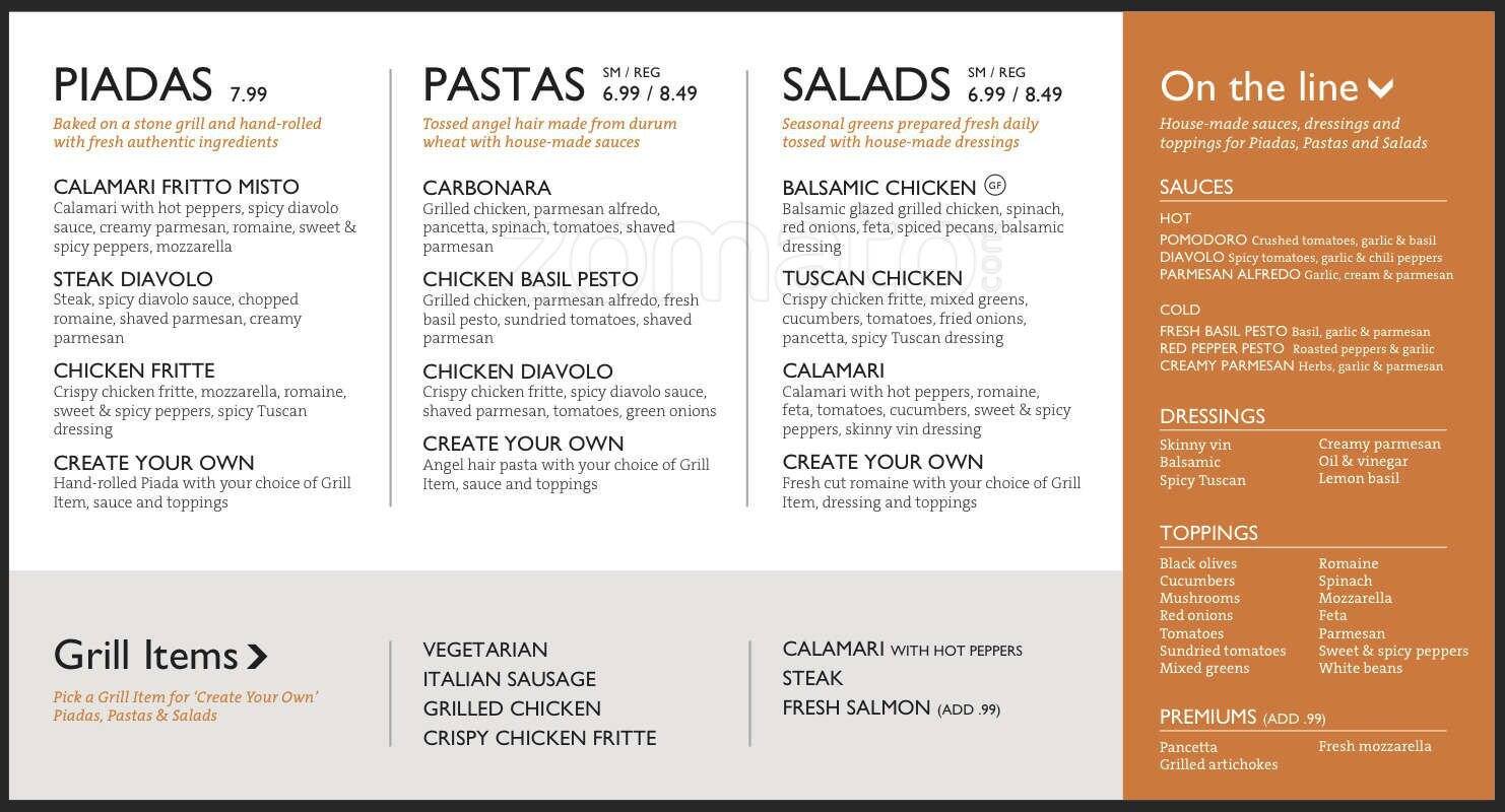 piada menu