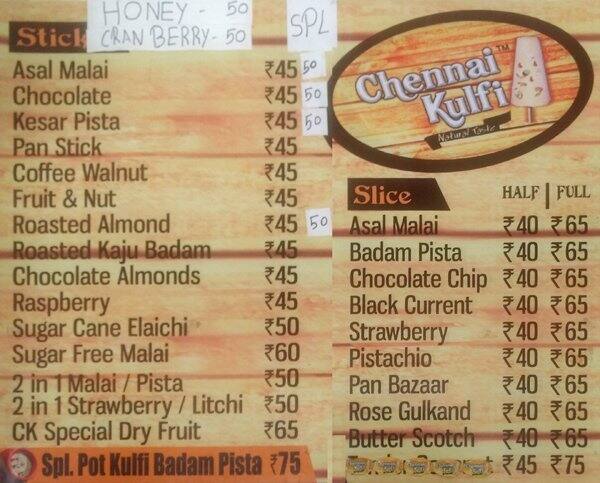 Chennai Kulfi Menu, Menu for Chennai Kulfi, Anna Nagar East, Chennai ...