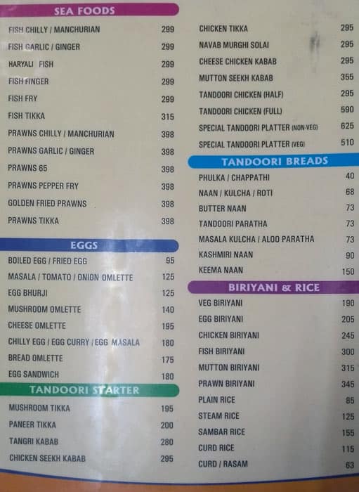 Menu at The Kanchi Residency, Chennai