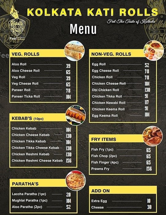 Menu of Kolkata Kati Rolls, Malad West, Mumbai