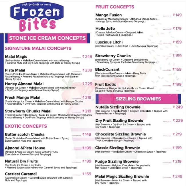 Menu of Frozen Bites Ice Cream, Madhapur, Hyderabad