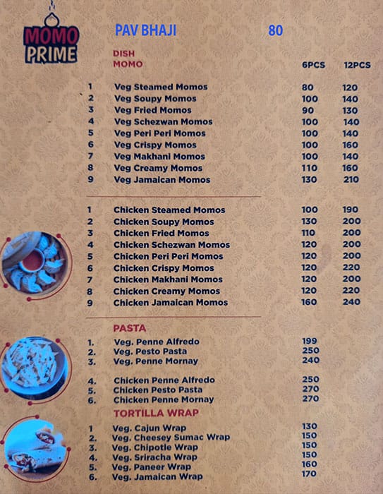 Menu of Momo Prime, Ambalamukku, Trivandrum