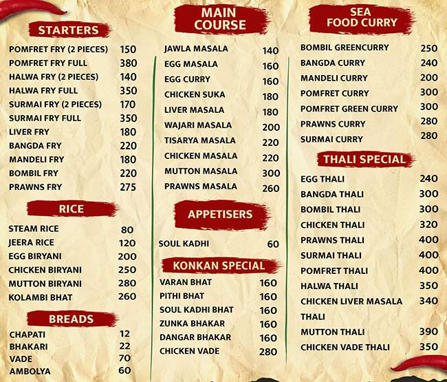 Menu of Kinarpatti, Goregaon West, Mumbai